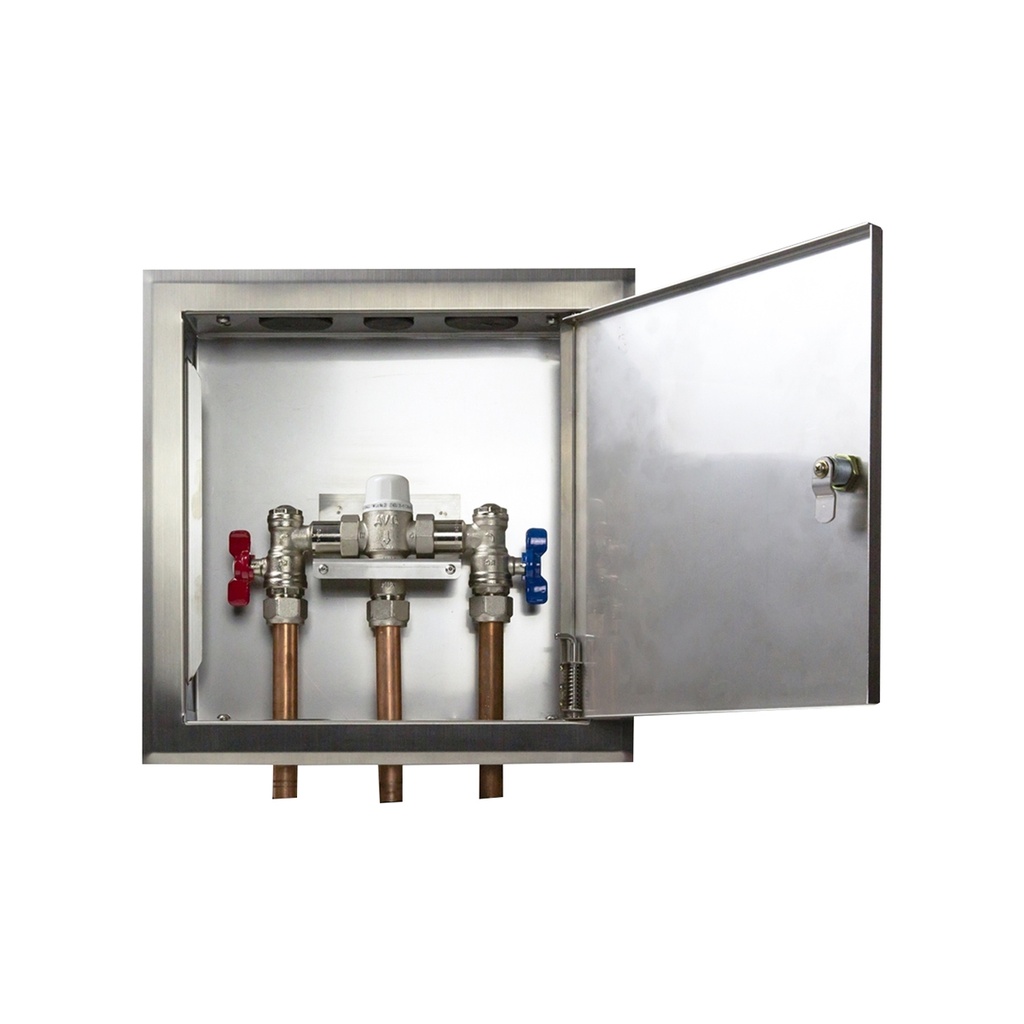 AVG Thermostatic Mixing Valve 15mm Plumbed in SS Recessed Wall Box ...
